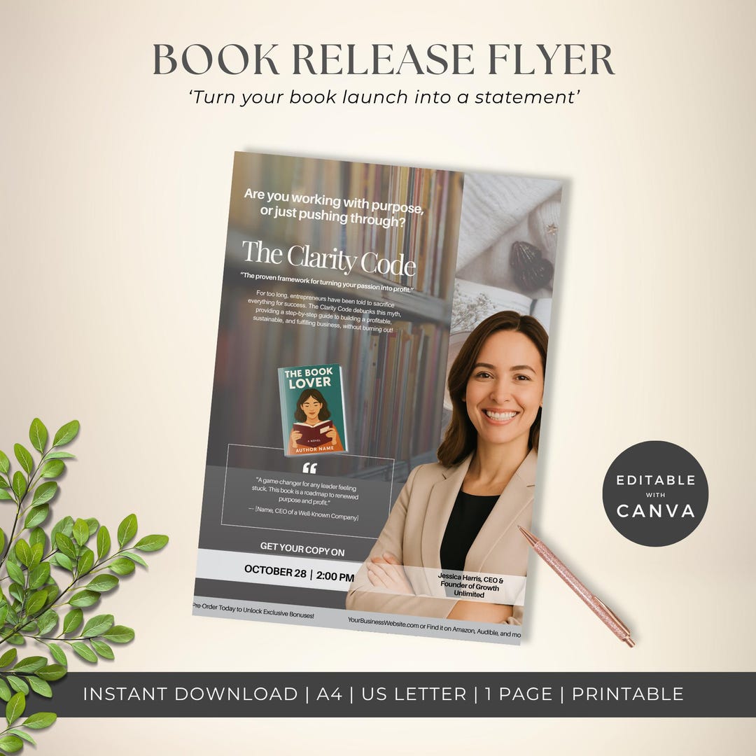 Editable Canva Book Promotion Flyer Template | Modern Author Media Kit ...