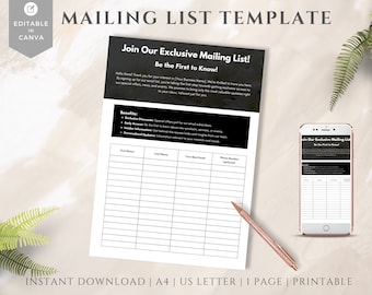 Printable Email List Sign-up Sheet Template Color Mint| Editable ...