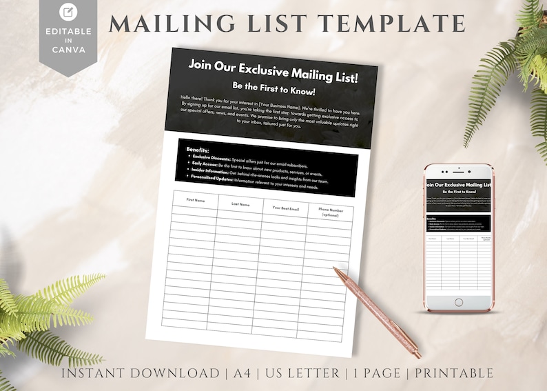 Printable Sign up Form for Events | Template Canva | Email Address List ...