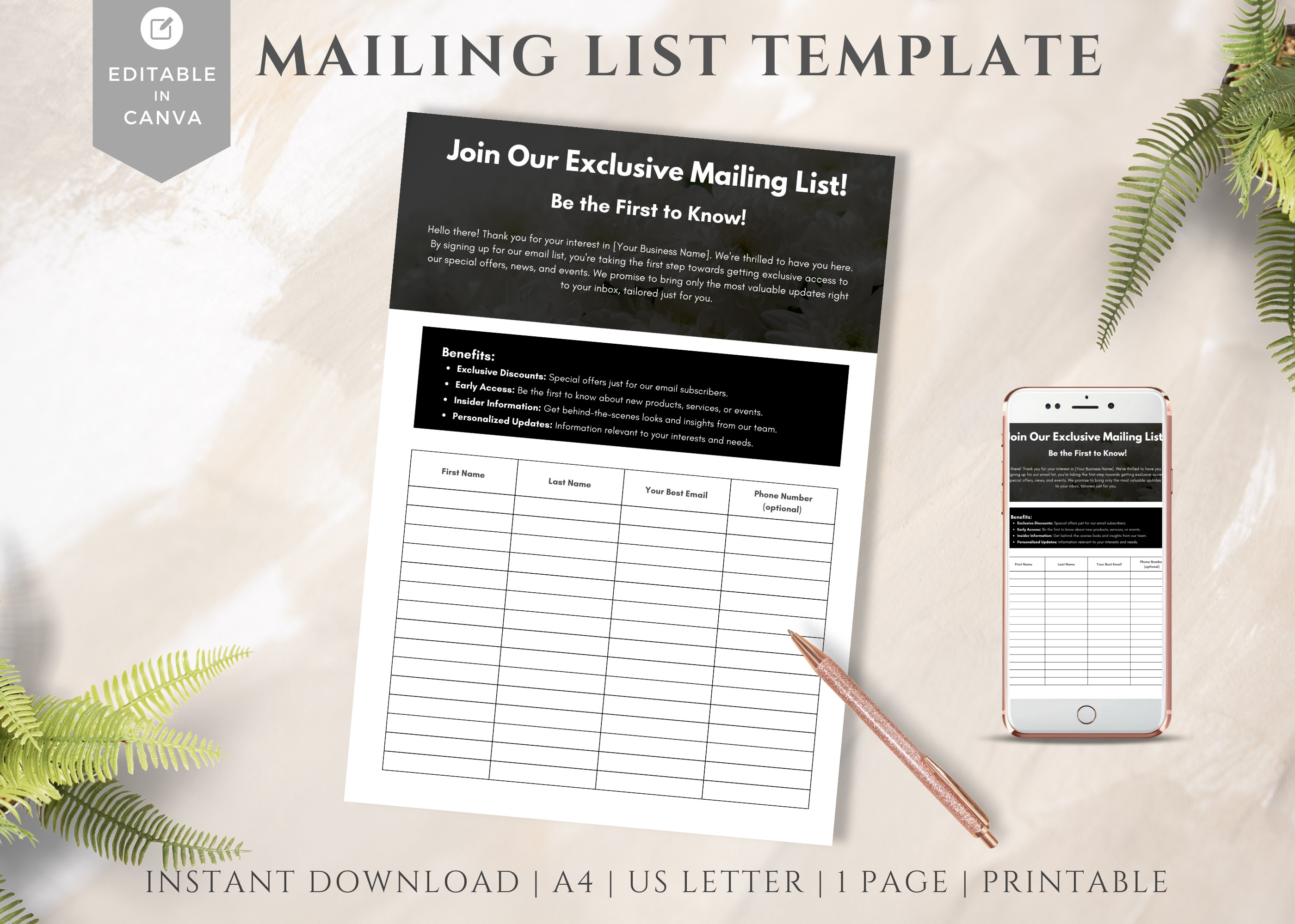 Printable Sign up Form for Events | Template Canva | Email Address List ...