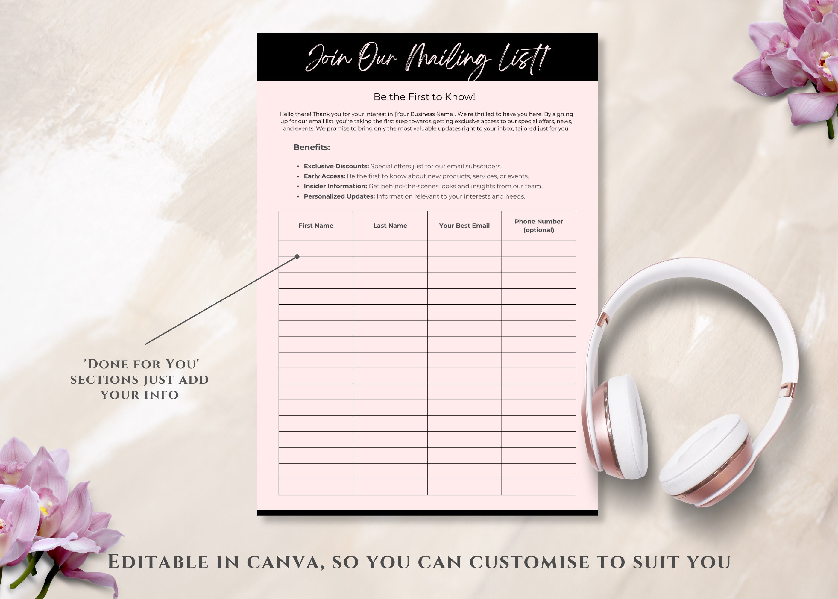 Printable Sign up Sheet for Events | Editable in Canva | Email Sign up ...