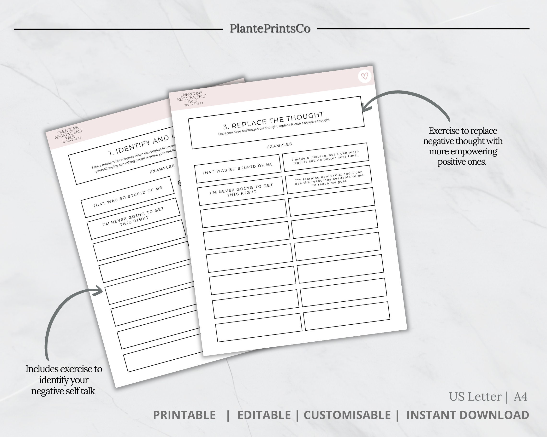 Negative Self Talk, INSTANT DOWNLOAD, Self Love Worksheet, Inner Critic ...