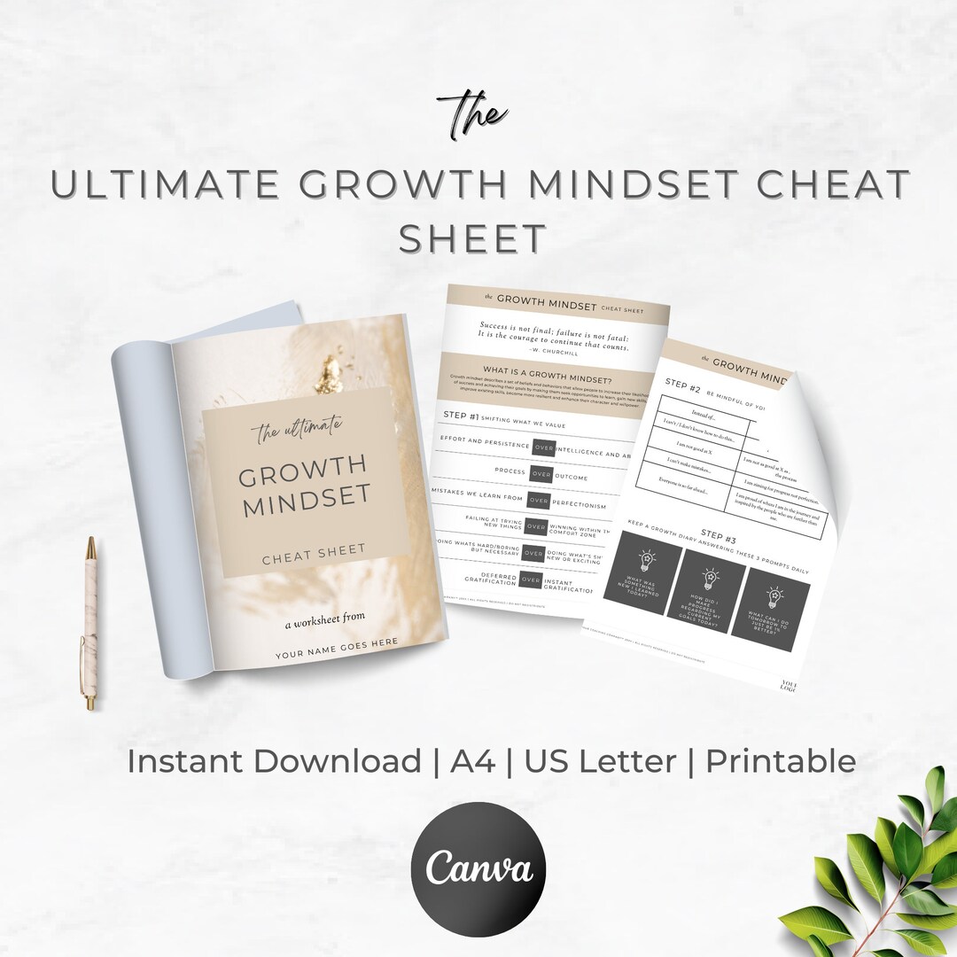 Growth Mindset Cheat Sheet, INSTANT DOWNLOAD, Printable Workbook ...