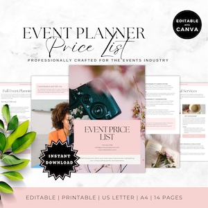 Editable Event Planner Pricing and Services Guide | Professional Canva ...