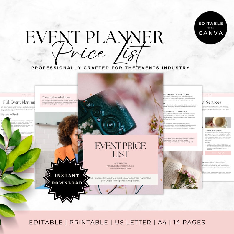 Editable Event Planner Pricing and Services Guide | Professional Canva ...