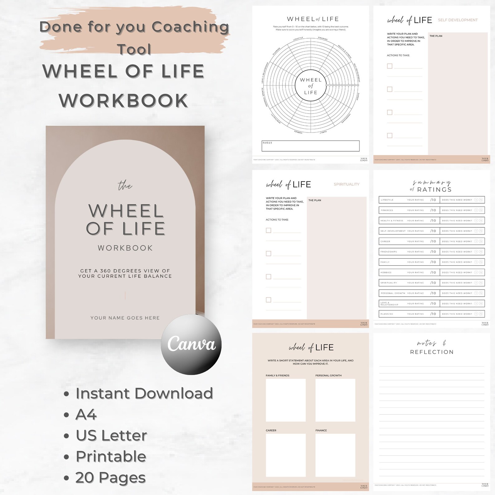 Wheel of Life Workbook, INSTANT DOWNLOAD, Coaching Worksheet, Workbook ...