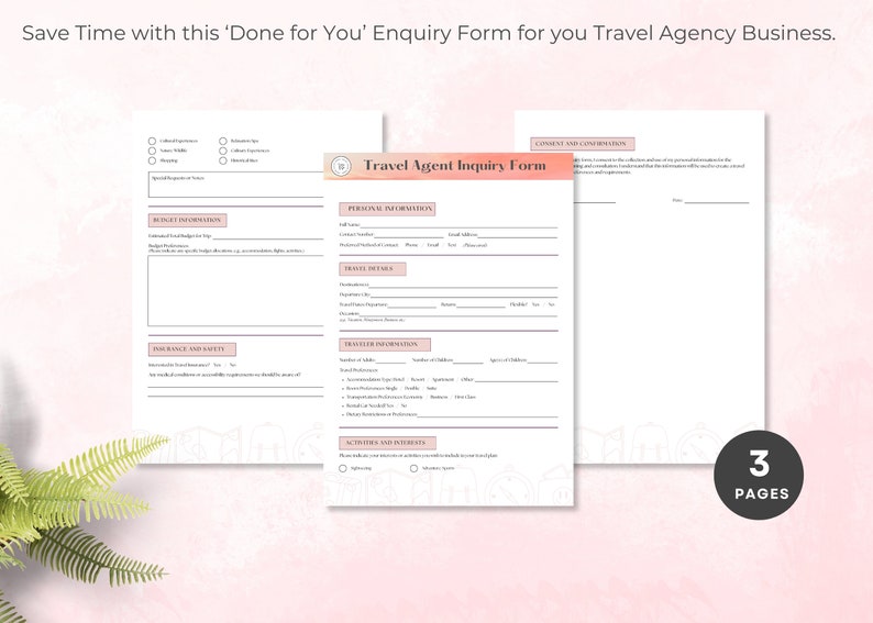 Travel Agent Questionnaire | INSTANT DOWNLOAD | Vacation Inquiry ...