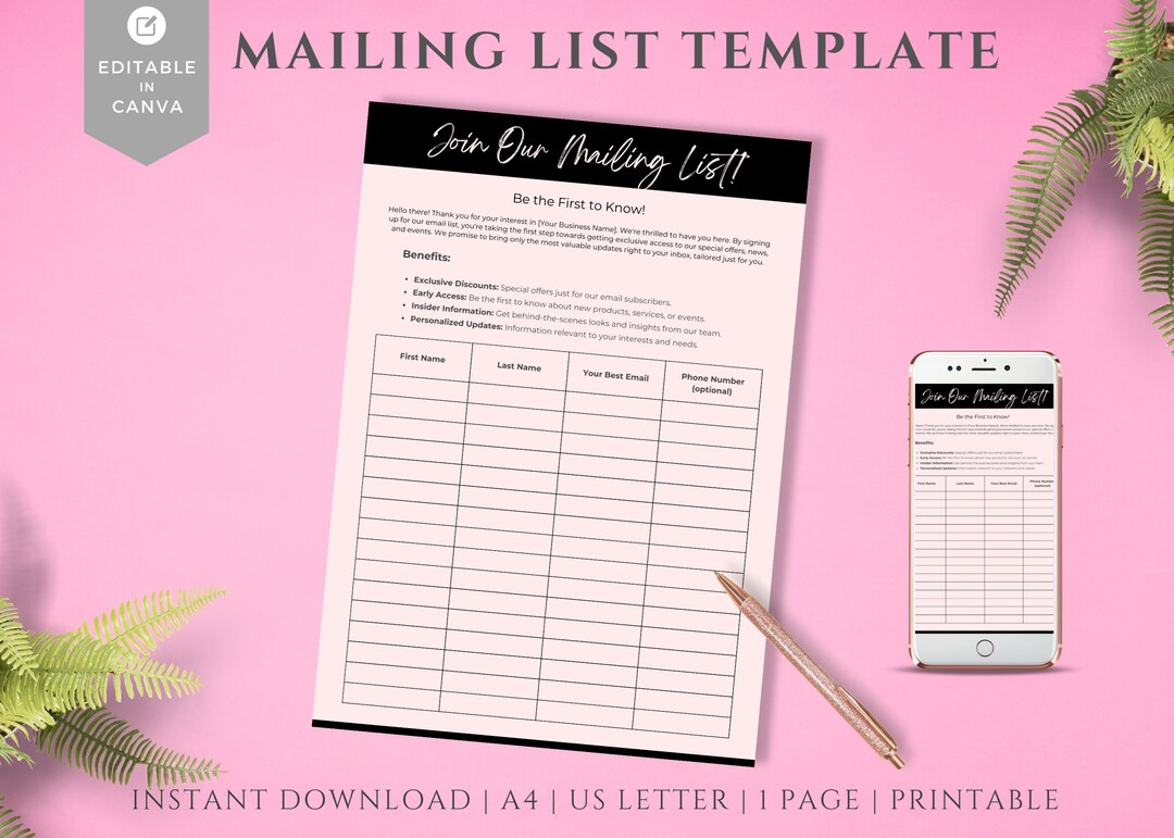 Printable Sign up Sheet for Events | Editable in Canva | Email Sign up ...
