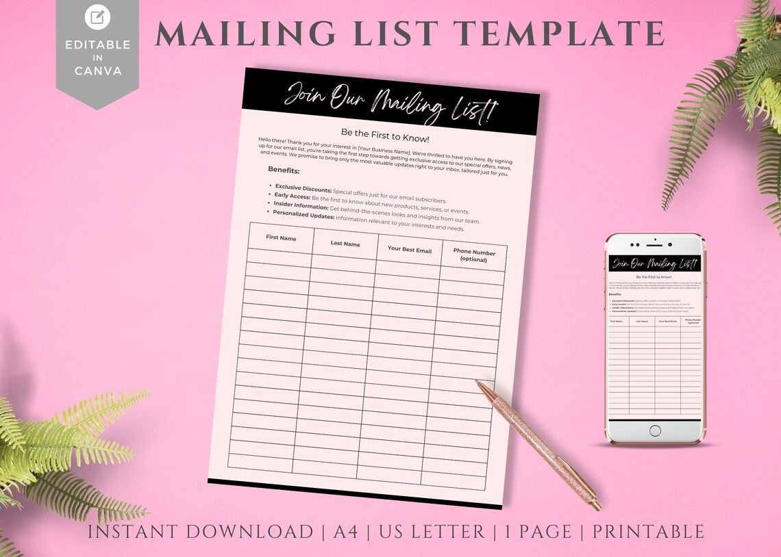Printable Sign up Sheet for Events | Editable in Canva | Email Sign up ...