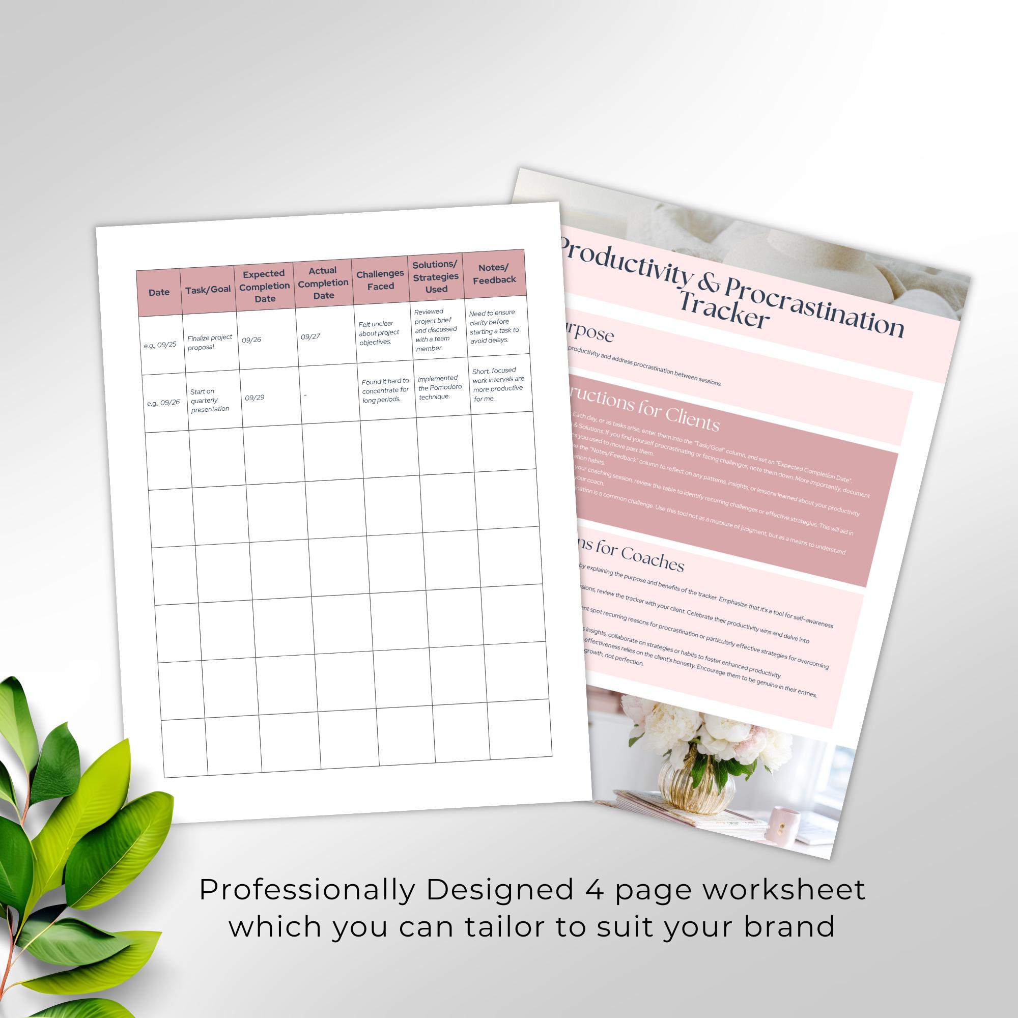 Editable Productivity Tracker | Procrastination Reflection Worksheet ...