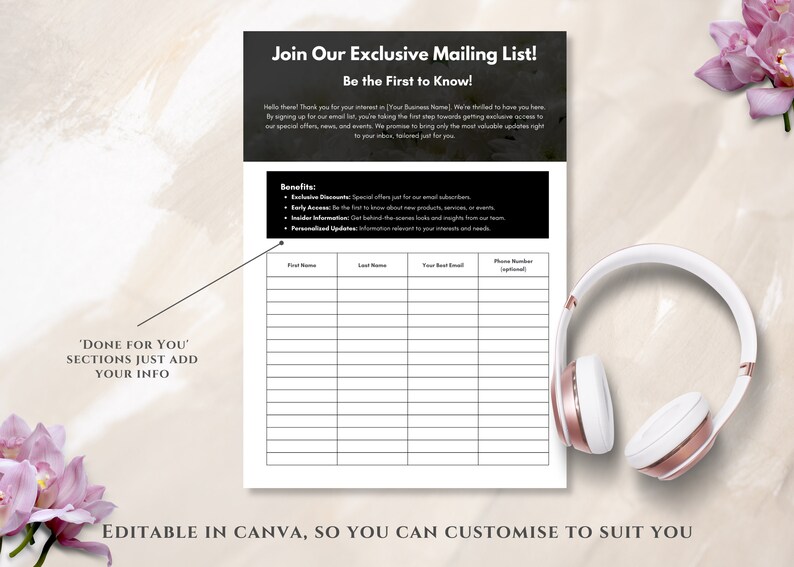 Printable Sign up Form for Events | Template Canva | Email Address List ...