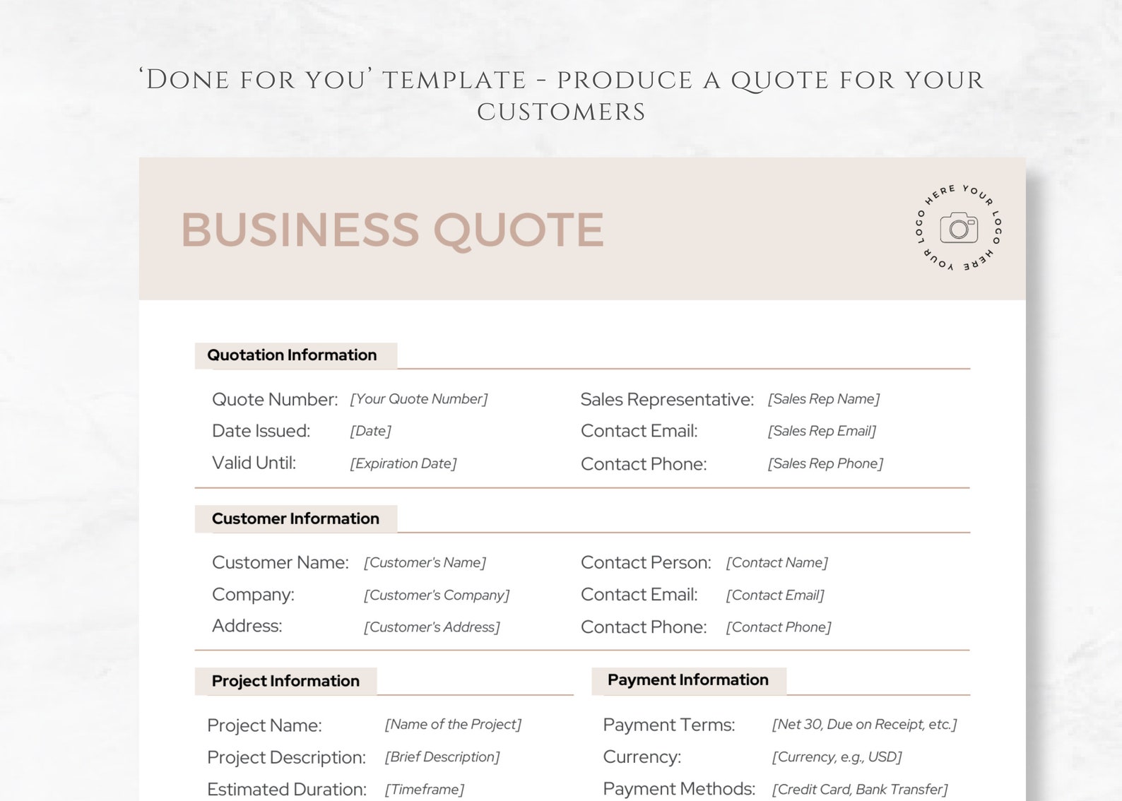 Editable Quotation Sheet Canva Template INSTANT DOWNLOAD - Etsy Canada