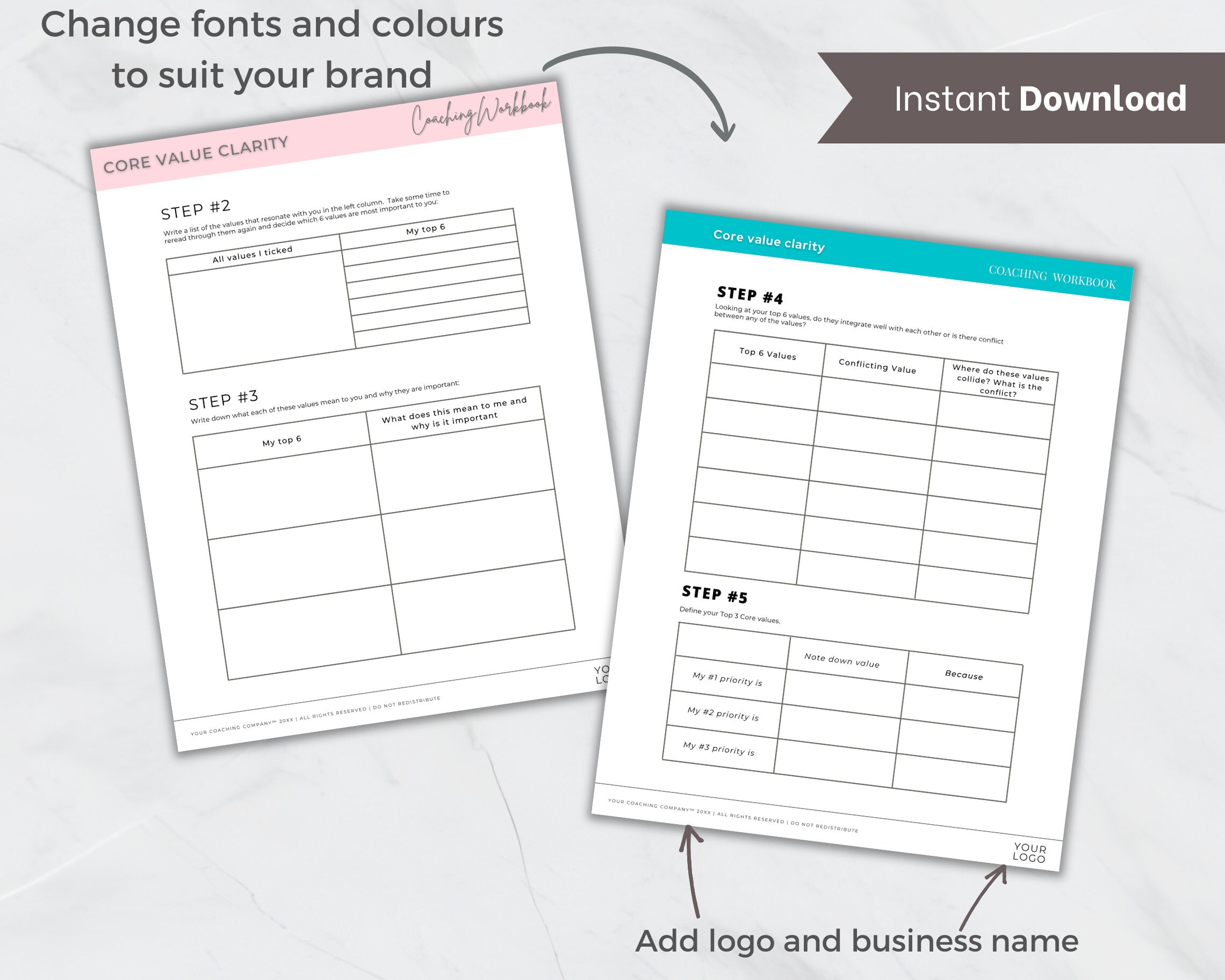 Core Values, Coaching Workbook, INSTANT DOWNLOAD, Coaching Tools, Life ...