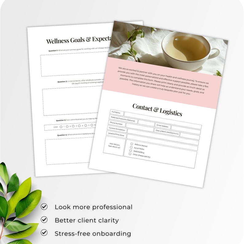 Client Intake Form for Health & Wellness Practitioners | Professional ...