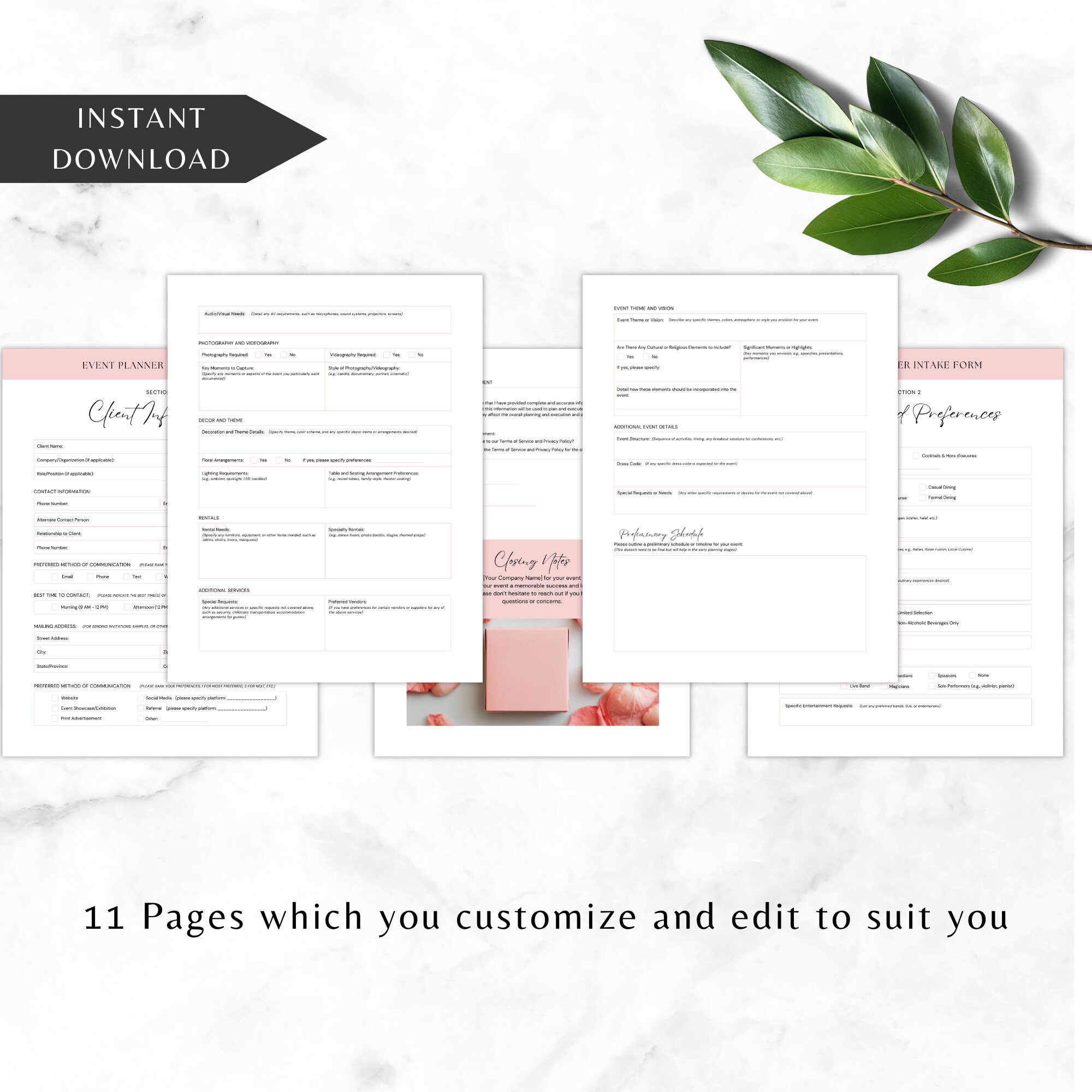 Event Planner Client Forms | Wedding Planner Contract | Event Planning ...