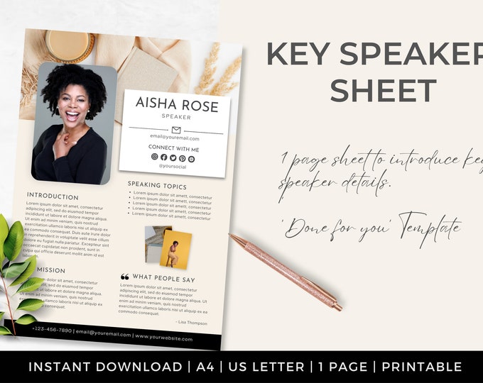 Speaker Sheet and Digital Business Card Bundle | Professional Speaker ...