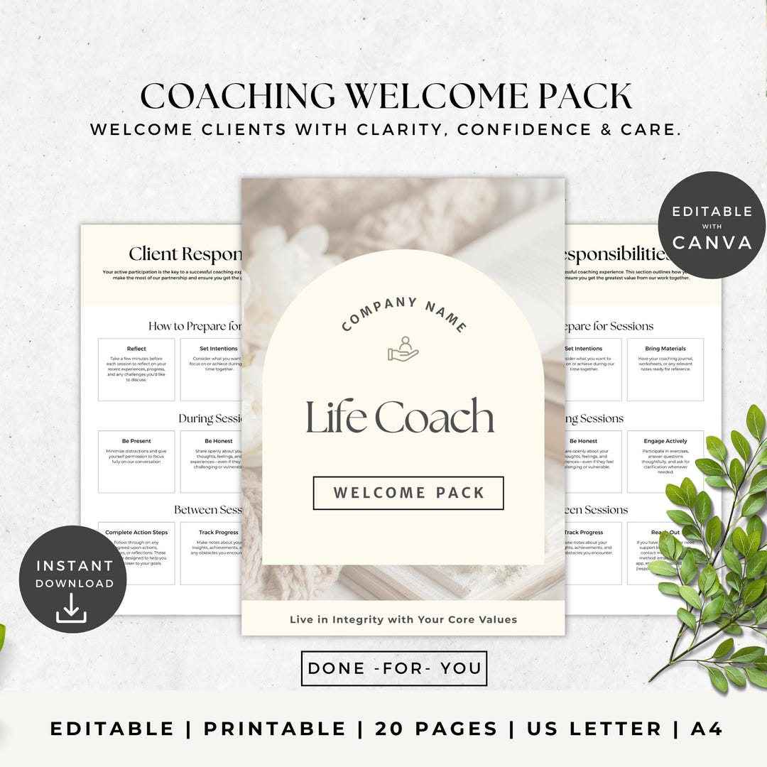 Life Coach Welcome Pack Template | Editable Coaching Client Onboarding ...