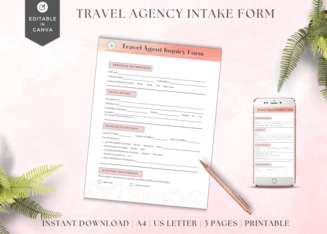 Travel Agent Questionnaire | INSTANT DOWNLOAD | Vacation Inquiry ...