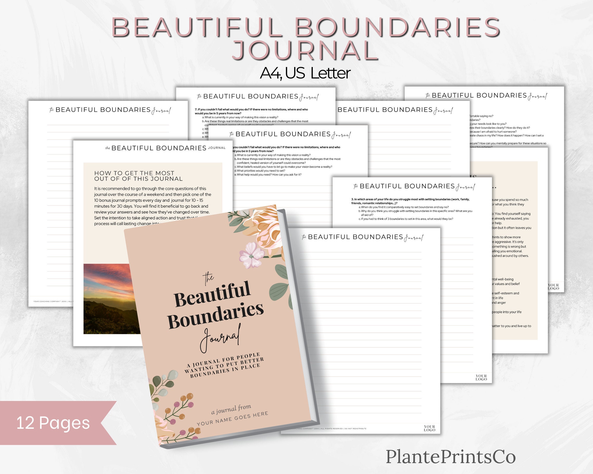 Beautiful Boundaries Journal INSTANT DOWNLOAD, Self Care Journal ...
