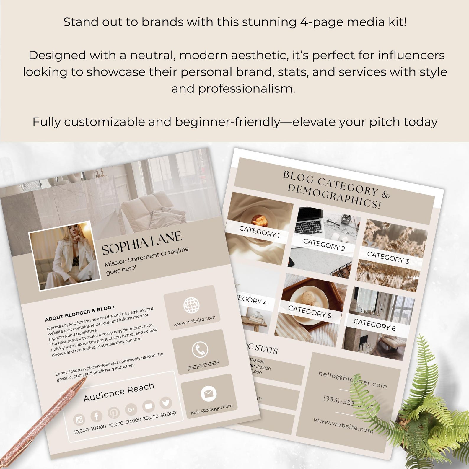 Neutral Aesthetic Media Kit for Influencers and Content Creators | Easy ...