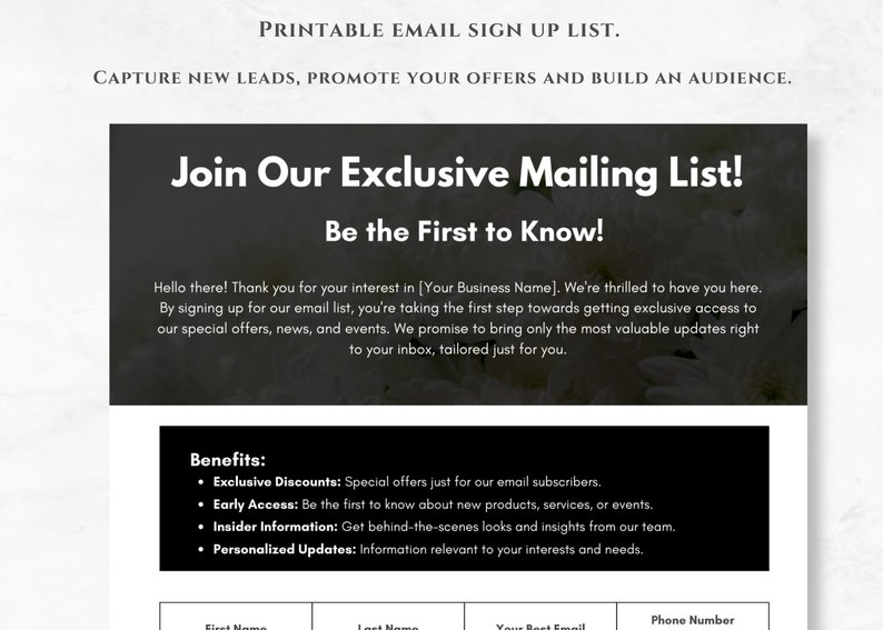 Printable Sign up Form for Events | Template Canva | Email Address List ...