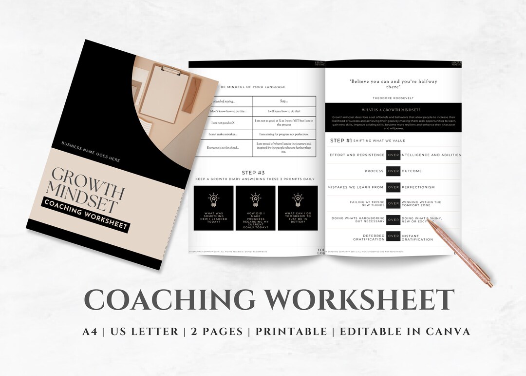 Growth Mindset Coaching Worksheet | INSTANT DOWNLOAD | Goal Planner ...
