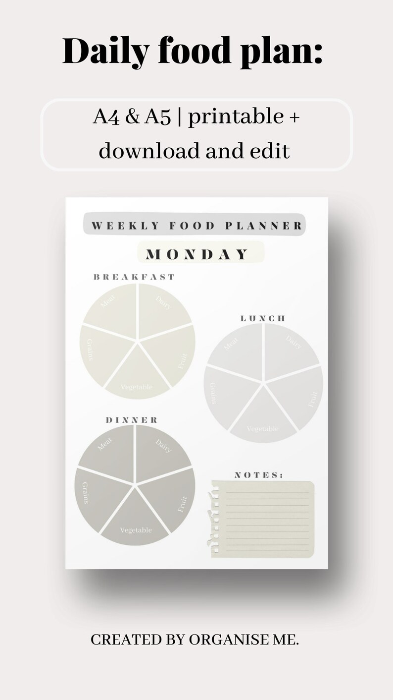 Food Diary | Meal Planner | 7 Day Menu Plan | Fitness Planner | Food ...