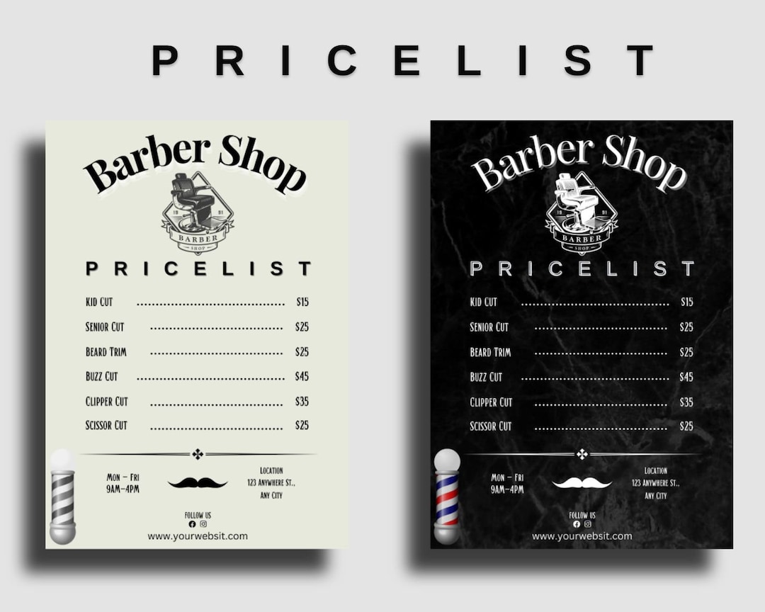 Price List Barber Shop Template Canva, Business Price List, Pricing ...