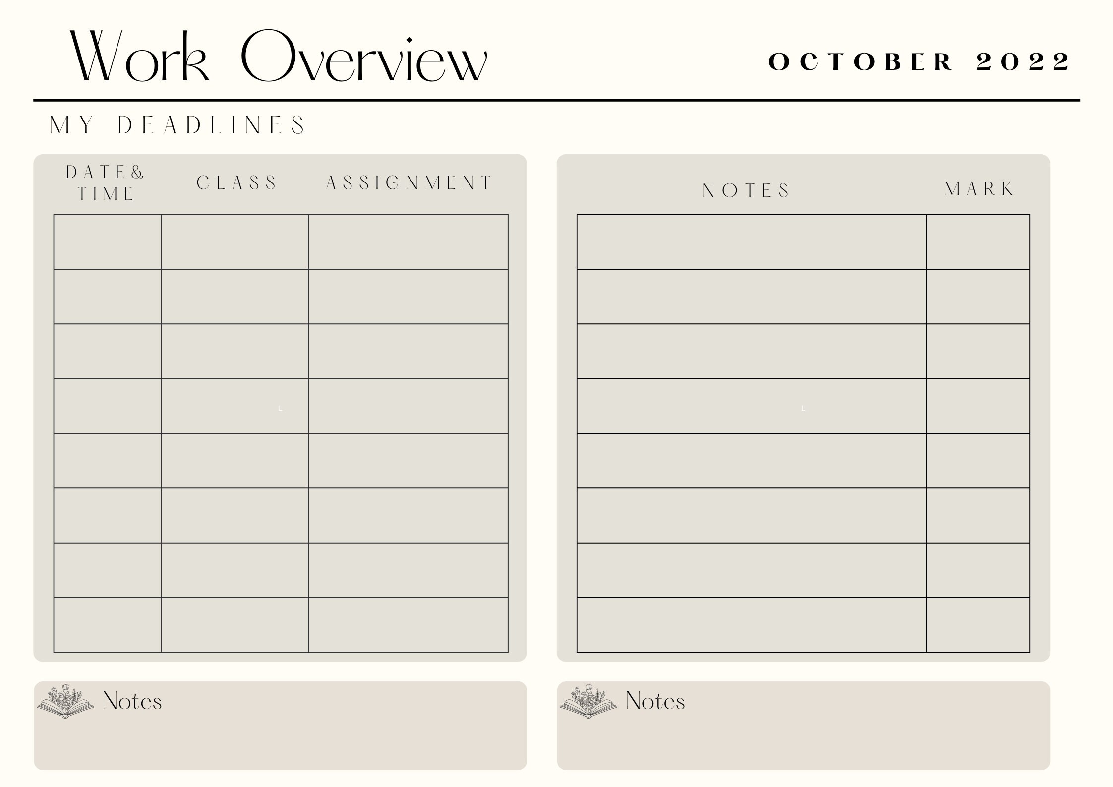Printable A2 October Planner, Minimalist Black and Cream Digital ...