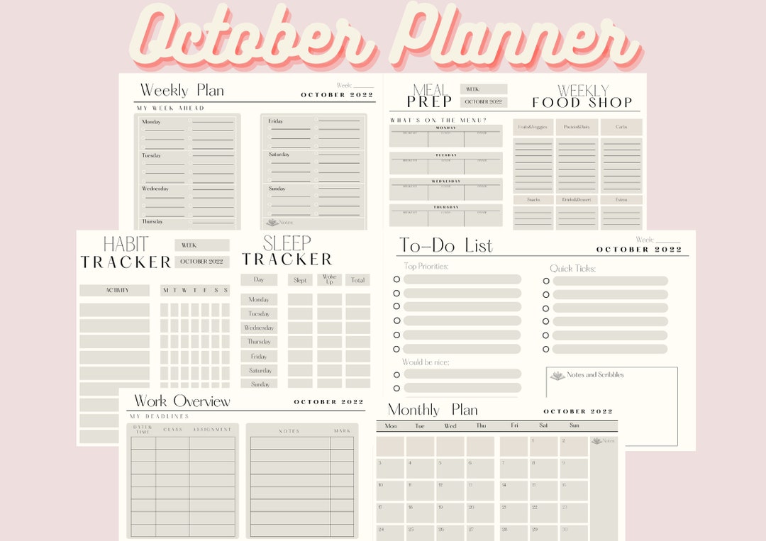 Printable A2 October Planner, Minimalist Black and Cream Digital ...