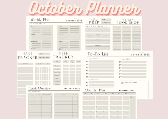 Printable A2 October Planner Minimalist Black and Cream - Etsy