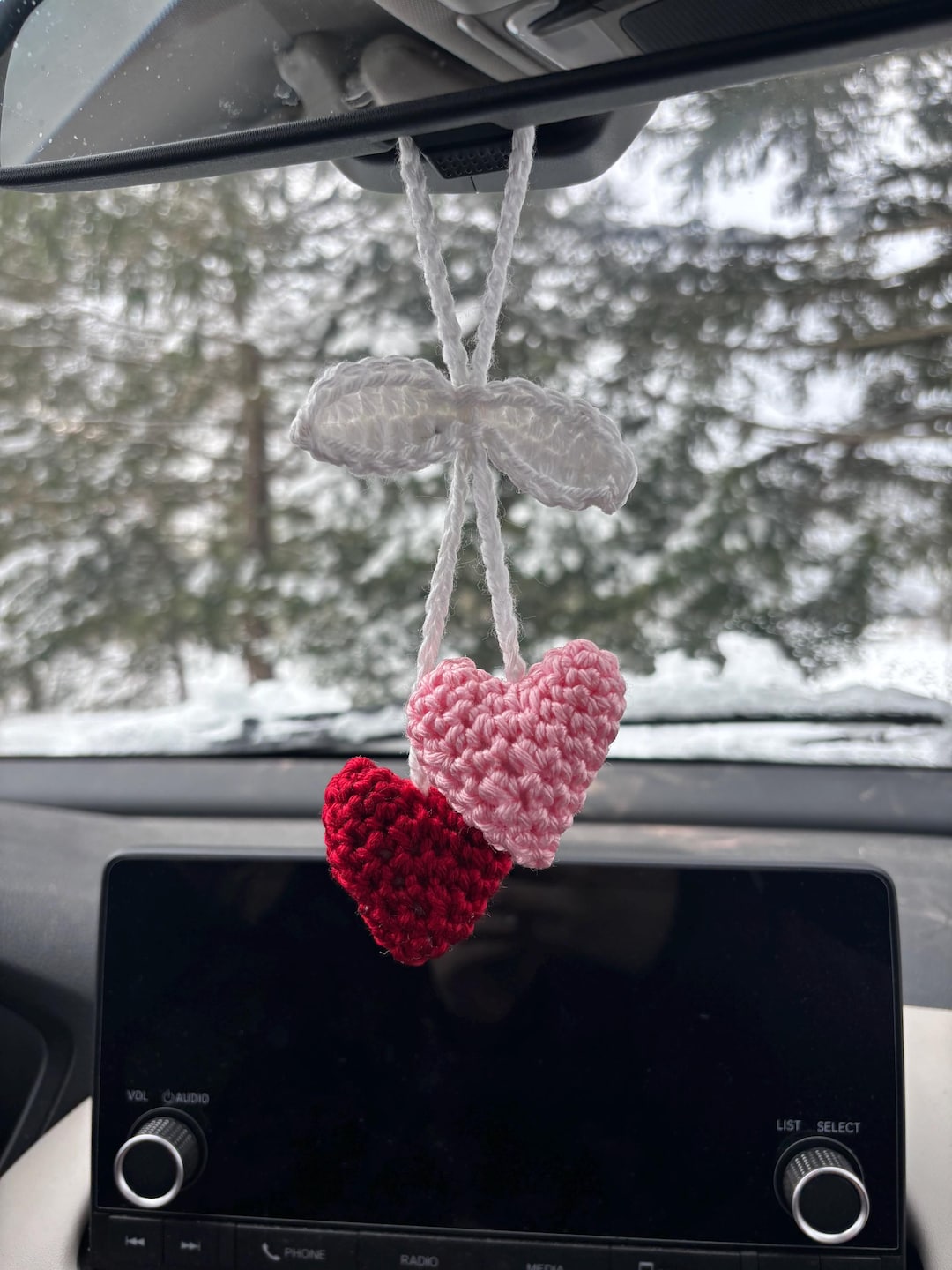 Crochet Heart Car Charm, Car Mirror Decor, Purse Charm, Valentine’s ...