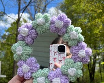 Handmade Puff Flower Mirror, Crochet Puff Flower, Boho Wall Decor - Etsy