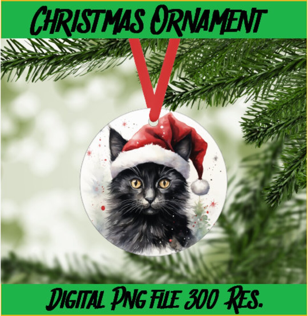 Santa Black Cat 1 Christmas Digital PNG Instant Download - Ornaments ...