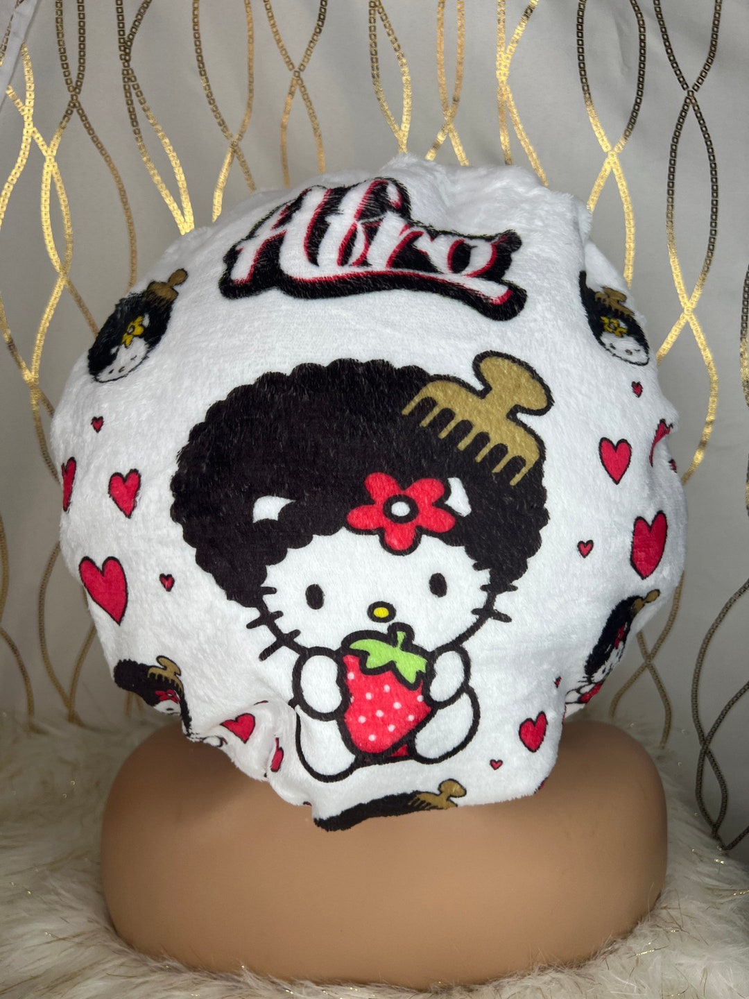 Afro Kitty Bonnet & Red Satin Reversible Bonnet Limited Item - Etsy