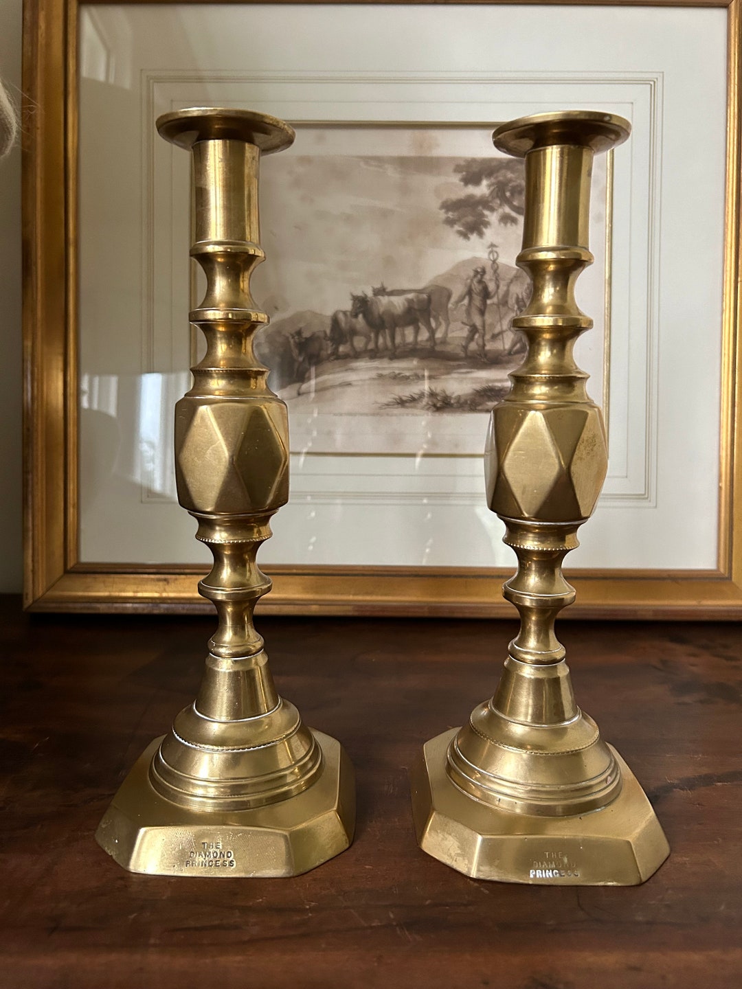 Antique PAIR of Brass Candle Sticks, "the Diamond Princess", Queen ...