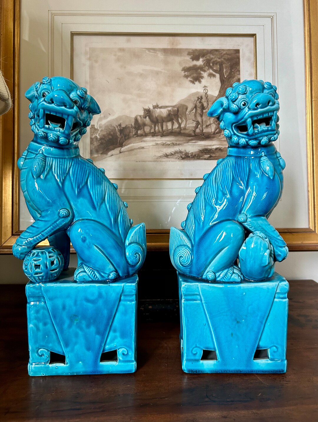 PAIR Large Chinese Porcelain Foo Dogs Richly Detailed W/ Glorious ...