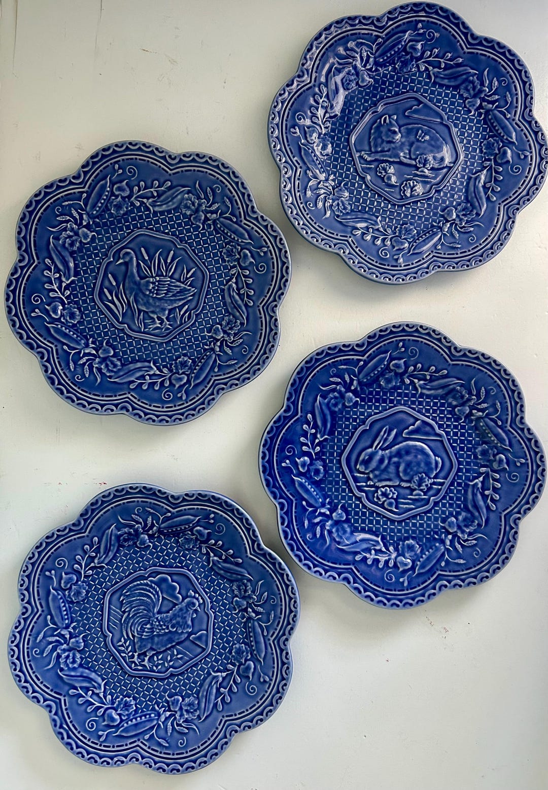 SET OF FOUR Le Jardin Susane Nicol Andrea by Sadek Blue Rabbit, Rooster ...