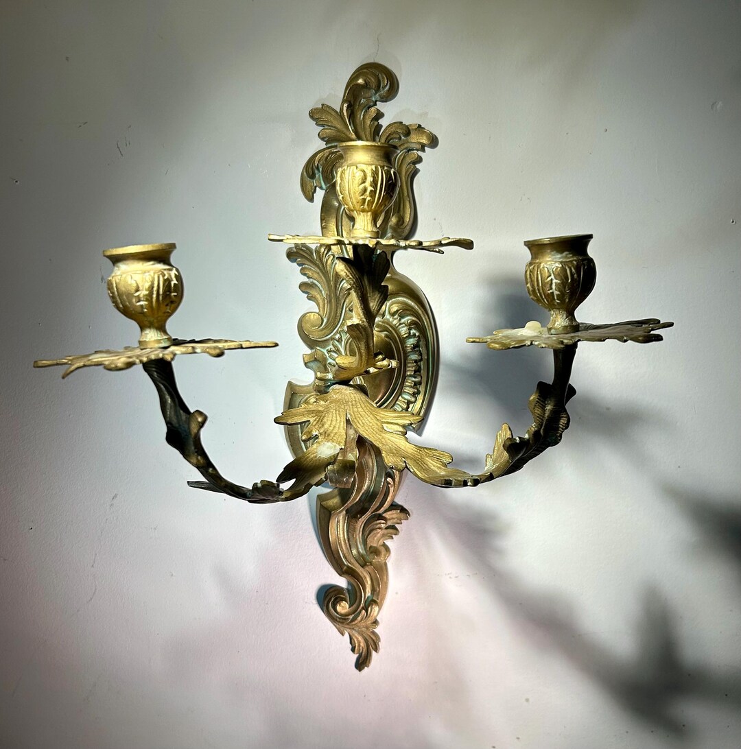 Antique French Rococo Style Cast Brass 3-candle Wall Sconce - Etsy