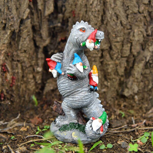 Dinosaur Eating Gnomes Statue - Etsy