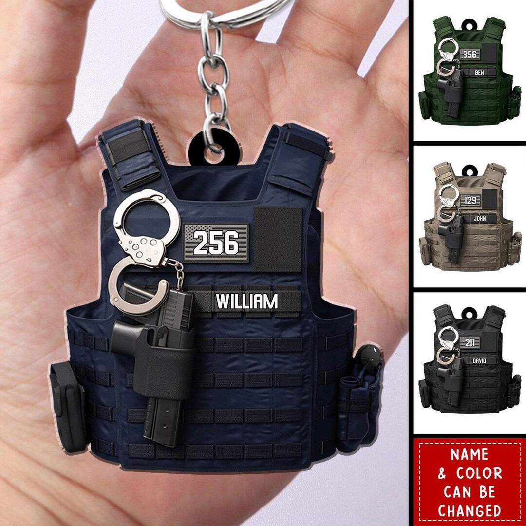 Police Bulletproof Vest Personalized Flat Keychain,police Keychain ...
