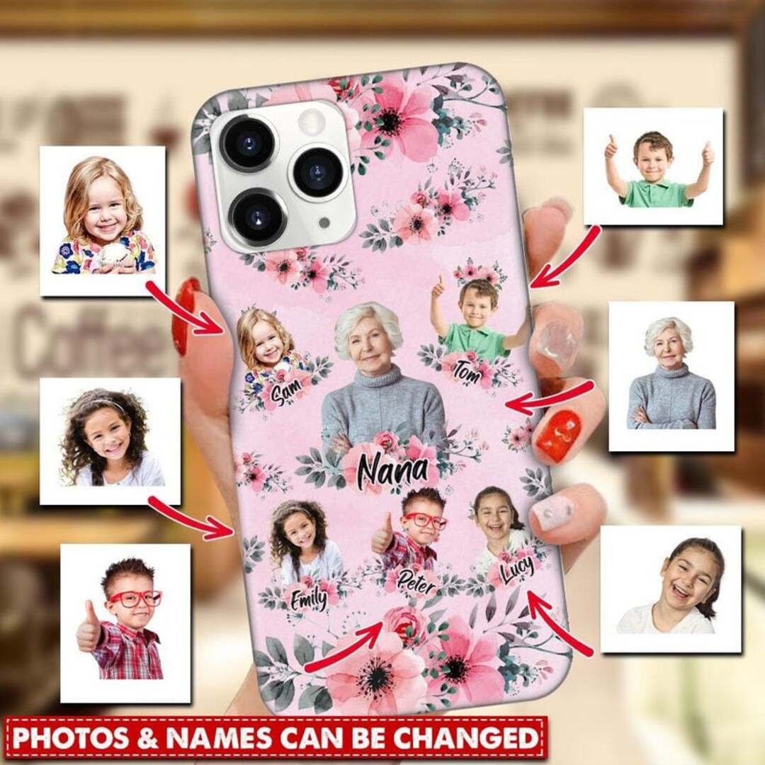 Grandma With Grandkids Customized Photo Flower Phone Case,gift for Mom ...