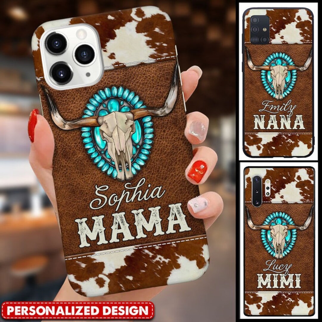 Personalized Western Country Mama Custom Name Cowhide Leather Pattern ...