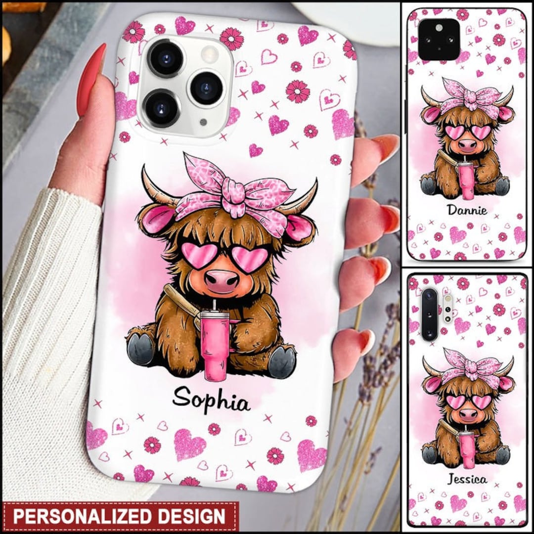 Valentine Pinky Highland Cow Cattle Personalized Phone Case ,love Cow ...