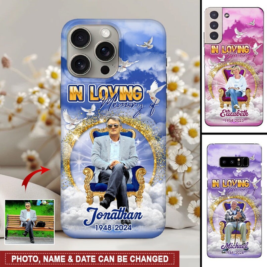 In Loving Memory Insert Angel Photo Sitting on Chair in Heaven Phone ...