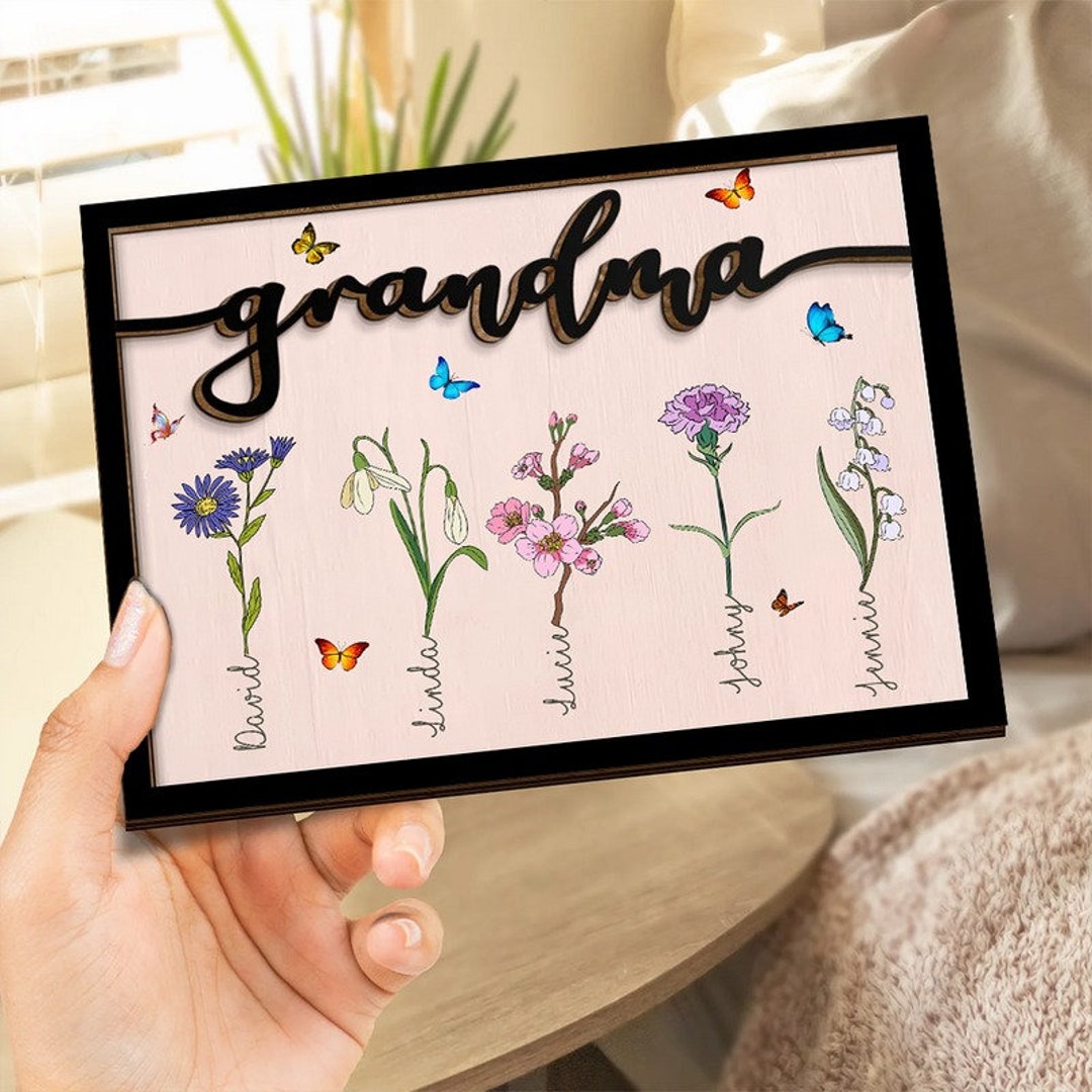 Grandma Grandkids Watercolor Flowers Personalized Wooden Plaque,grandma ...