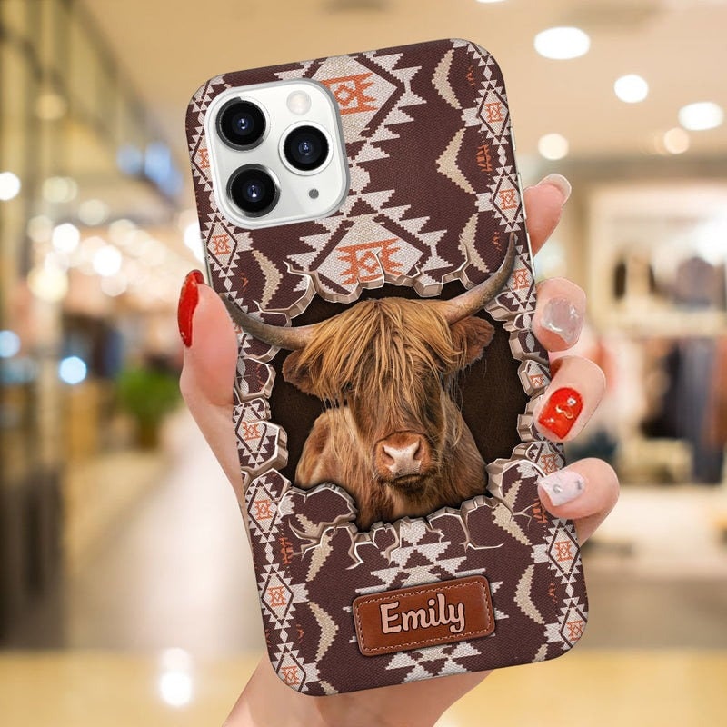 Retro Country Farm Love Cows Cattle Crack Southwestern Cowhide Pattern Personalized Phone Case ...