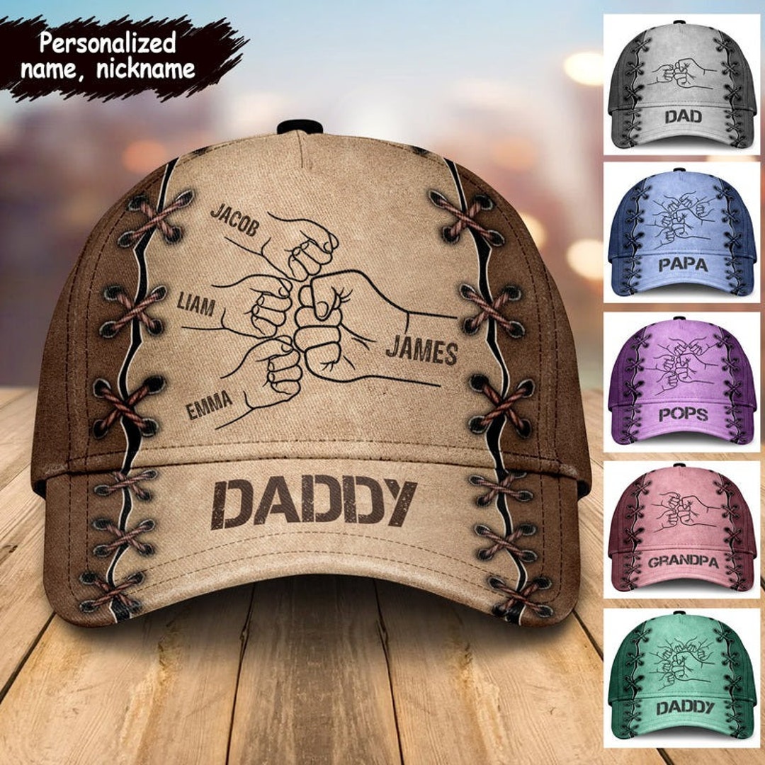 Grandpa Papa Daddy Fist Bump Fathers Day Family Personalized Cap,father ...
