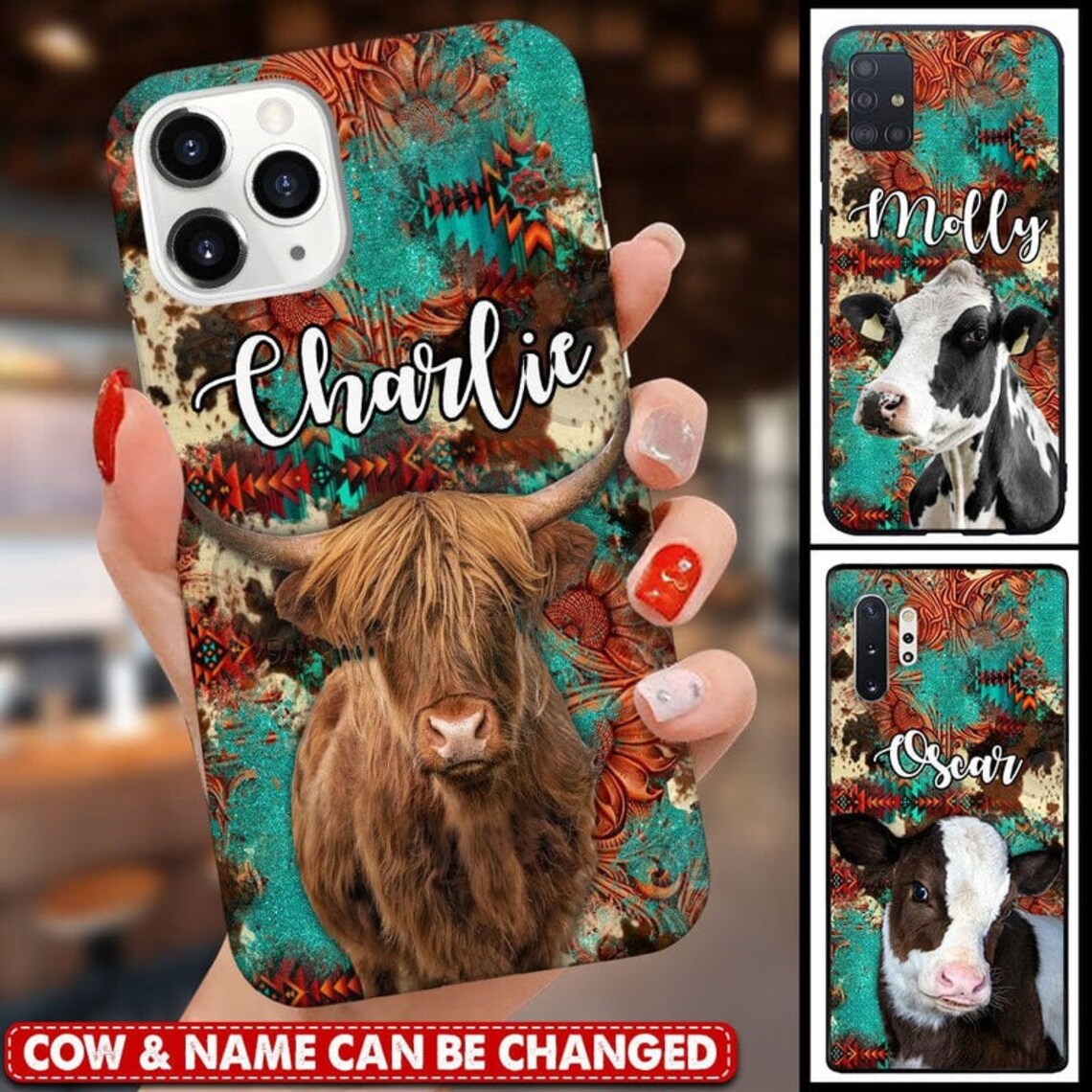 Aztec Turquoise Glitter Cowhide Pattern, Love Cows Cattle Farn Highland ...