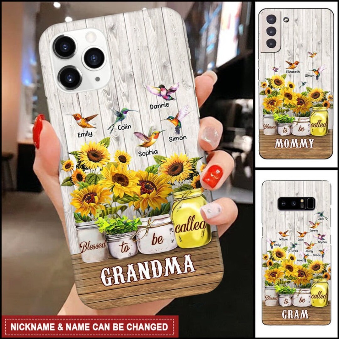 Personalized Blessed to Be Called Grandma Mom Sunflower Hummingbird ...